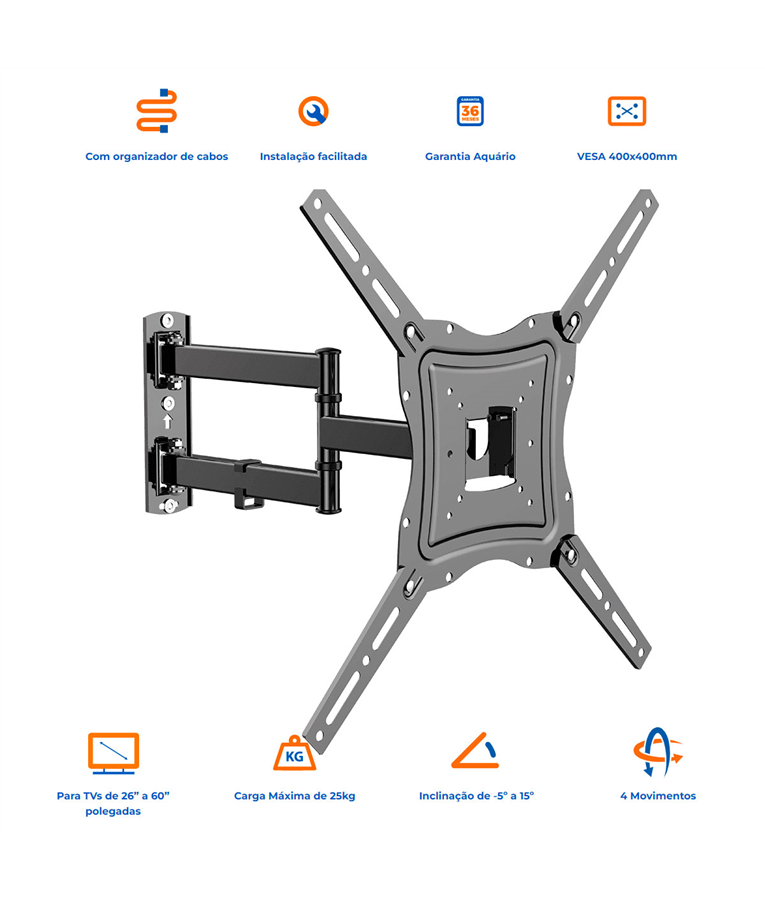 Suporte Tv Led Lcd Articulado Braço Longo 26 a 60 Polegadas Aquário SAV ...