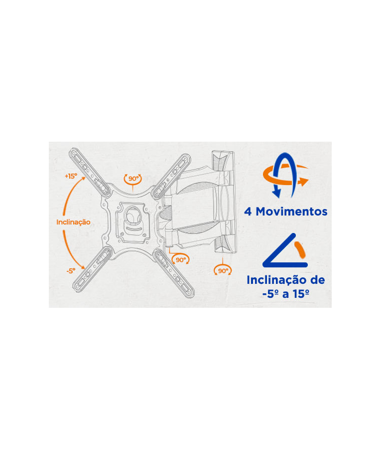 Suporte TV Tri Articulado Braço Longo 50cm 26 a 65 Polegadas Sav-4401 ...